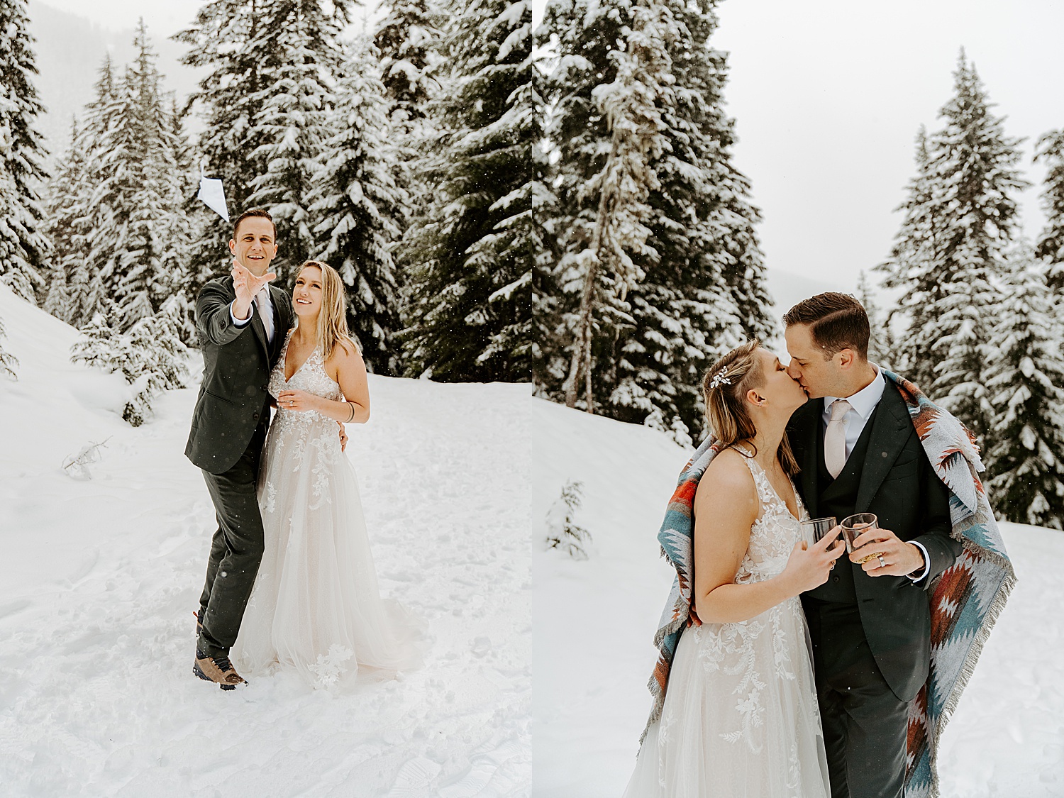 Mt Rainier Winter Wedding: Snowboarding Elopement
