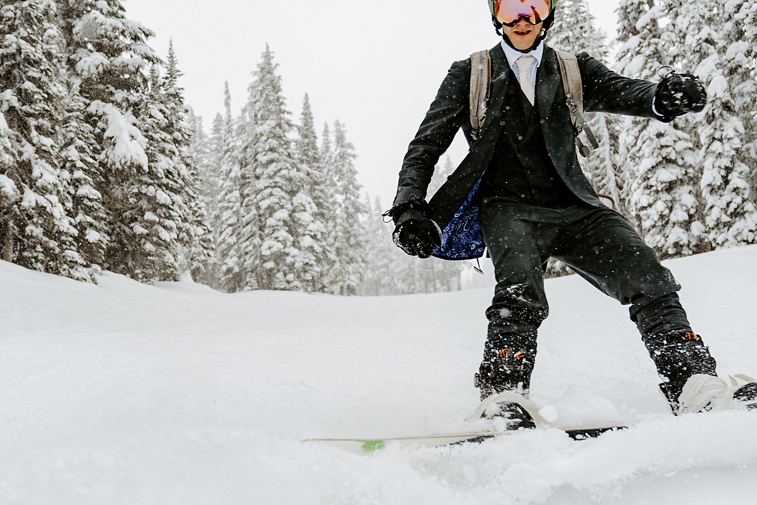 Mt Rainier Winter Wedding: Snowboarding Elopement